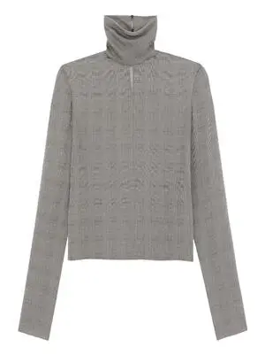 Saint Laurent High Neck Long Sleeve Sheer Top - Gray