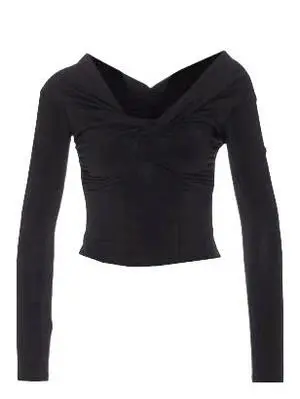 Patrizia Pepe Cropped Wide Neck Long Sleeve Top - Black