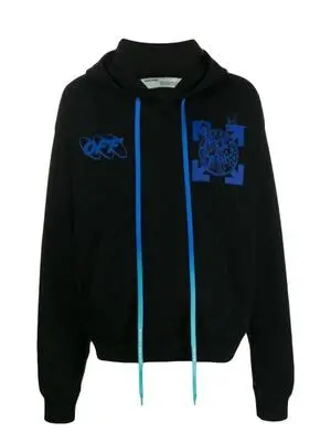 Off-White Logo Printed Hooded Sweater - Black