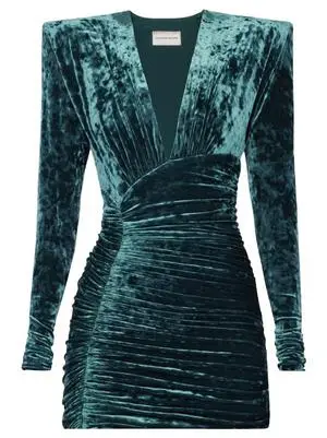 Alexandre Vauthier Draped Velvet Mini Dress - Black