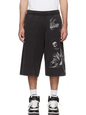 Off-White High Waisted Graphic Print Shorts - Black