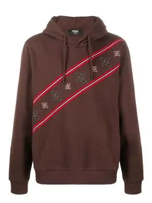 Fendi Ff Pattern Embroidered Hooded Sweater - Red