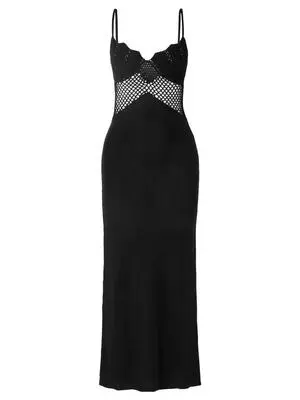 Staud Tara Crochet Knit Midi Dress - Black