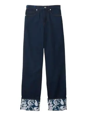 Burberry Logo-patch Straight-leg Turn-up Hem Jeans - Blue