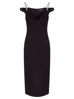 David Koma Off-shoulder Midi Dress With Crystal Straps - Blacksilver