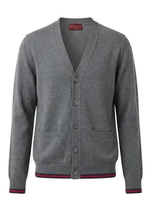 Gucci V-neck Button-up Cardigan With Ribbed Trim - Dark Gray