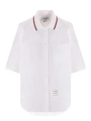 Thom Browne Short Sleeve Shirt With Striped Collar - White