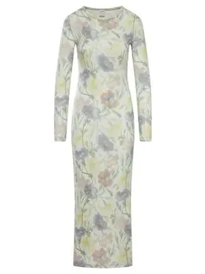 Loewe Morning Glory Floral Printed Slim Fit Dress - Gray