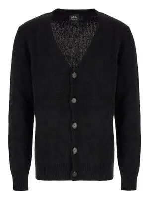 A.p.c. V-neck Cardigan With Ribbed Cuffs And Hem - Black