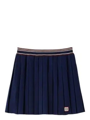 Miu Miu Pleated Mini Skirt With Logo Patch - Navy