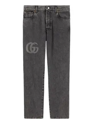 Gucci Slim Fit Denim Jeans With Double G Detail - Grey