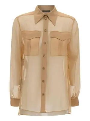 Alberta Ferretti Sheer Long Sleeve Shirt - Nude