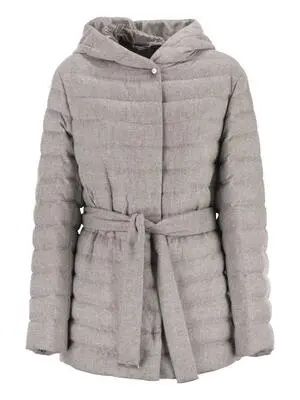 Herno Quilted Belted Down Jacket With Hood - Gray