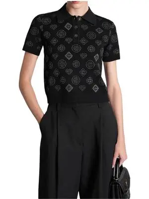 Casablanca Logo Jacquard Knitted Polo Top - Black