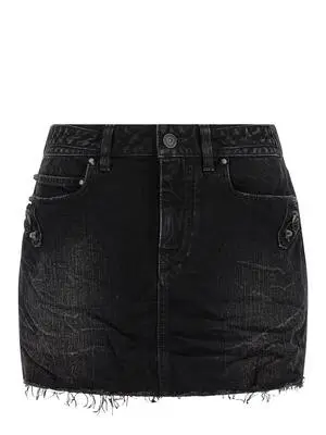 Balenciaga Frayed Edge Denim Mini Skirt - Black