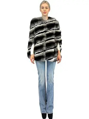 LISKA Round Collar Fur Jacket With Stripe Detail - Black