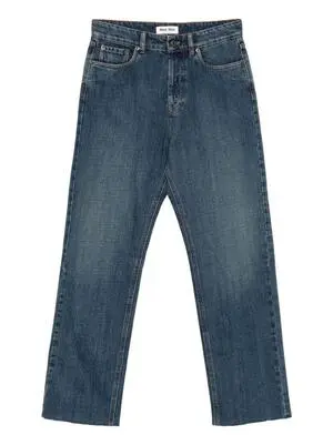 Miu Miu Logo Embroidered Straight Leg Jeans - Blue