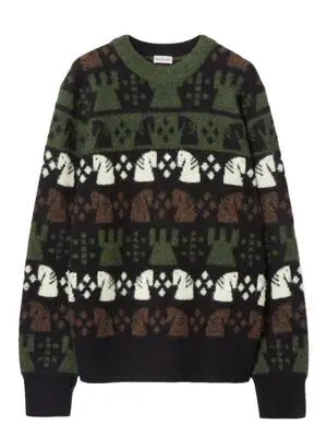 Burberry Chess Pattern Knit Crewneck Jumper - Black