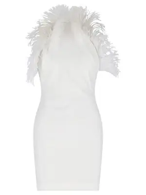 Attico Feather Trimmed Sleeveless Mini Dress - White