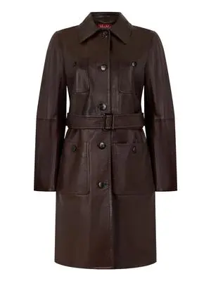 Max Mara Amaca Belted Leather Coat - Brown