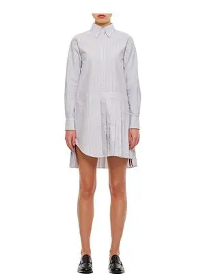 Thom Browne Striped Pleated Shirt Dress - Medium Gray