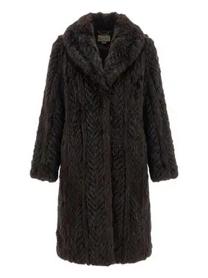 Gucci Soft Long Shearling Coat With Chevron Pattern - Dark Brown