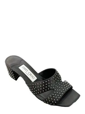 JIMMY CHOO Square Toe Embellished High Heel Sandals - Black