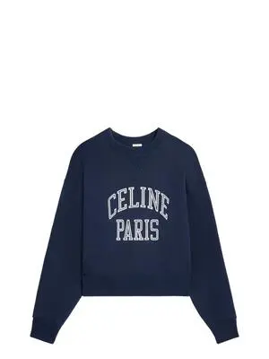 Celine Loose Sweatshirt In Cotton Fleece - Navy Blue/off-white