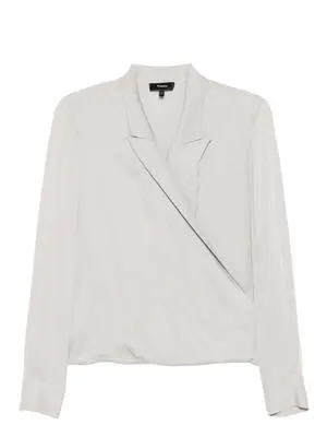 Theory V-neck Draped Blouse - Grey