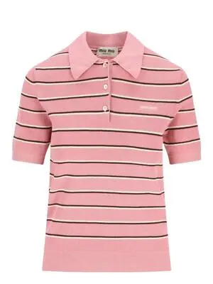 MIU MIU Miu Miu Short-Sleeved Striped Knitted Polo Shirt