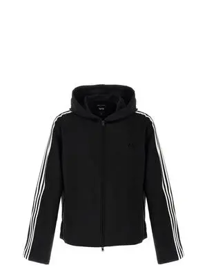 Y3 Zip-up Hoodie With Striped Cuffs - Black