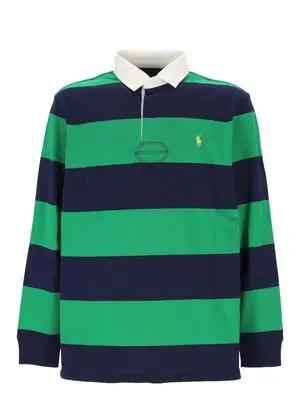 Polo Ralph Lauren Logo-embroidered Rugby Striped Polo Shirt - Blue