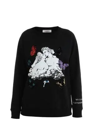 Valentino Garavani Crewneck Printed Long Sleeve Sweatshirt - Black