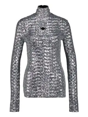 Rabanne Sequined Turtleneck Top With Cutout Detail - Silver