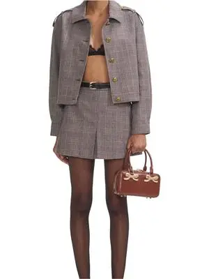 SELF-PORTRAIT Check Mini Skirt - Brown