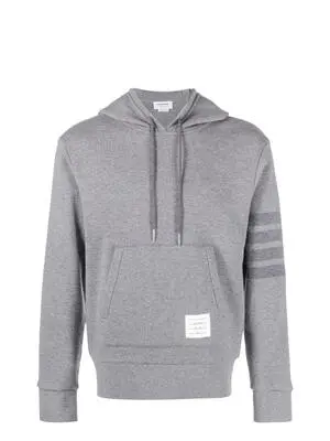 Thom Browne Grey Striped Drawstring Hoodie - Light Gray