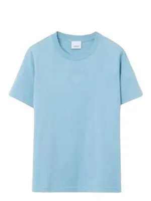 Burberry Burberry Logo Embroidered Cotton T-Shirt Blue