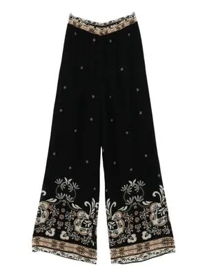 TWINSET Floral Print Wide-leg Trousers - Black