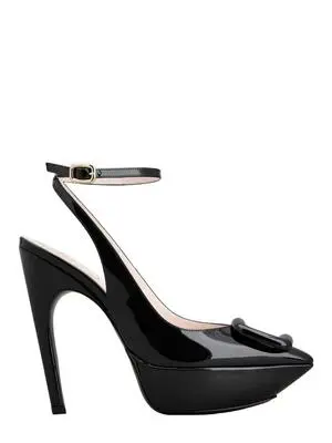 ROGER VIVIER Viv' Choc Lacquered Buckle Slingback Pumps - Black