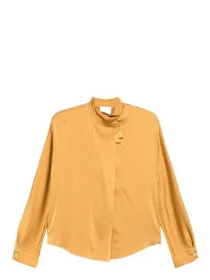 FORTE_FORTE Silk High Neck Blouse With Lace Detail - No