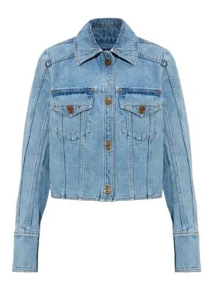 Balmain Cropped Denim Jacket With Classic Collar - Light Blue