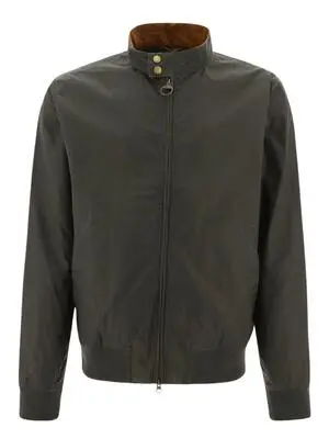 Barbour Long-sleeved Casual Jacket With High Collar And Embroidered Logo - Olive Green