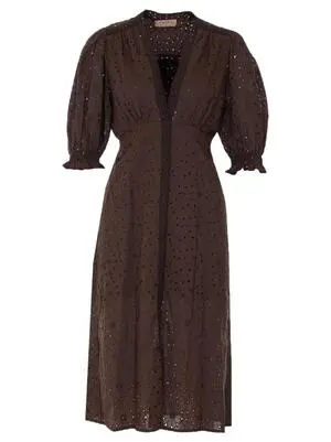 TWINSET Embroidered V-neck Midi Dress With Lace Trim - No