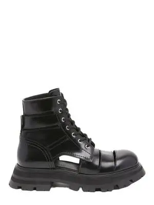 Alexander McQueen Leather Lace-up Ankle Boots - Black