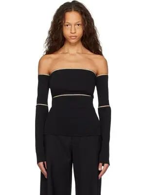 MAISON MARGIELA Off-shoulder Ribbed-knit Top - Black