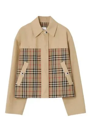 Burberry Plaid Panel Long Sleeve Jacket - Nude