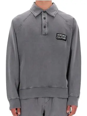 Versace Logo Detail Buttoned Sweatshirt - Gray