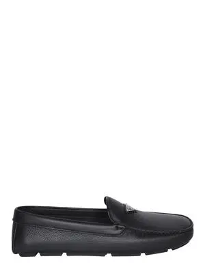 Prada Round Toe Loafer With Logo Detail - Black