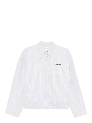Miu Miu Miu Miu Logo Embroidered Striped Shirt Jacket Grey