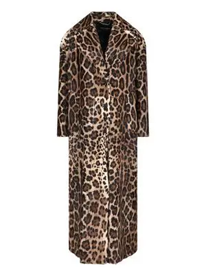 Dolce & Gabbana Leopard Print Long Coat - Black